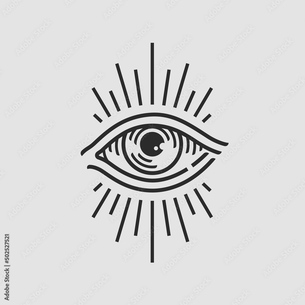 All seeing eye tattoo line icon. Third eye symbol. Mystical and ...