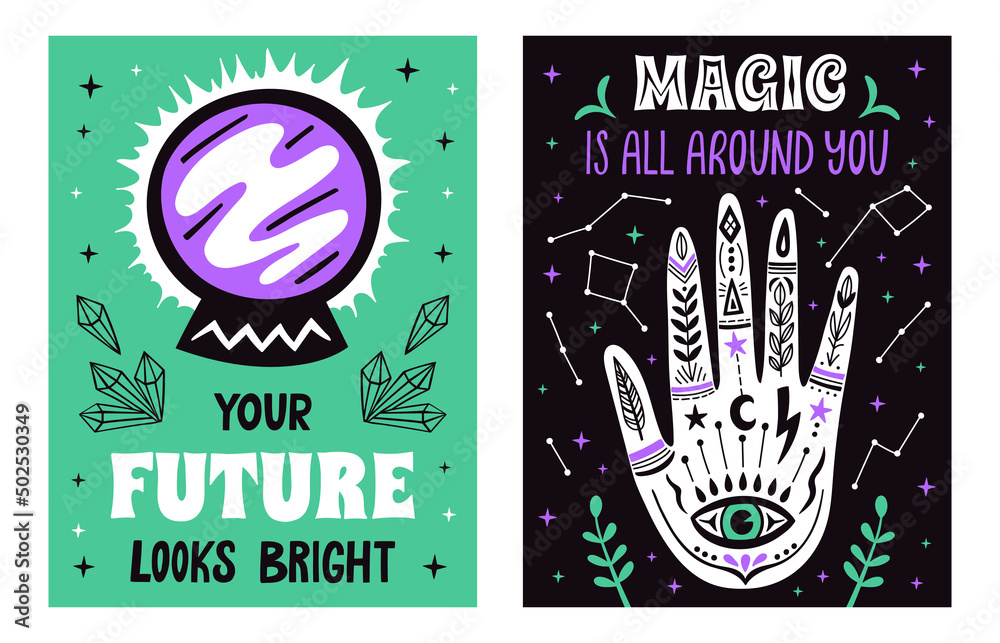 Magic mystical witchcraft lettering posters Stock Vector | Adobe Stock