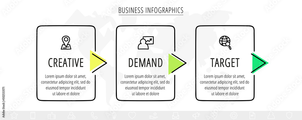 Line vector infographics with 3 rectangles. Square chart process ...