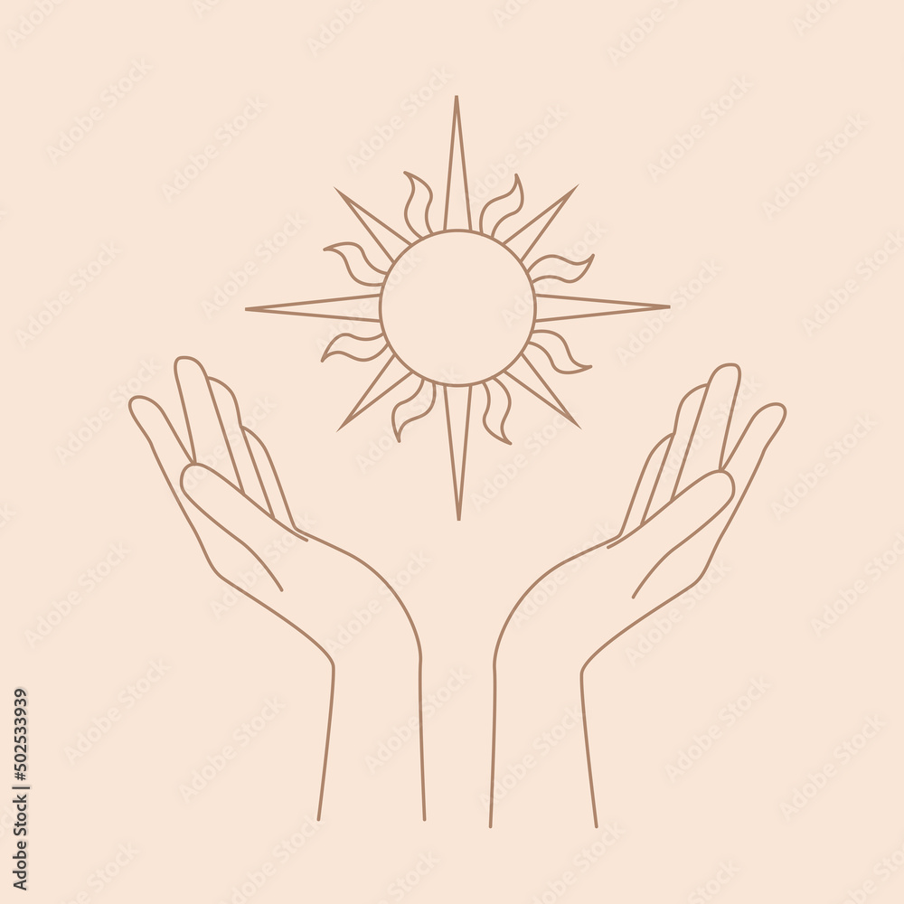 Female hand logo in a minimal linear style. Vector logo with hand and ...