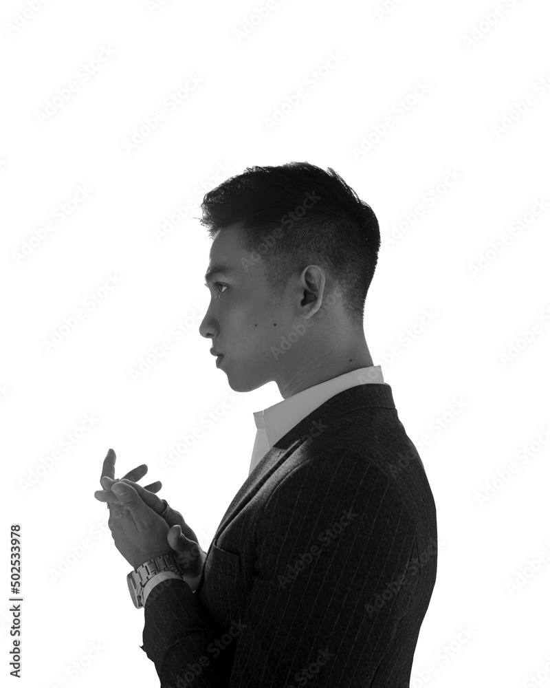 Black and White portrait of handsome Asian male model with beautiful ...