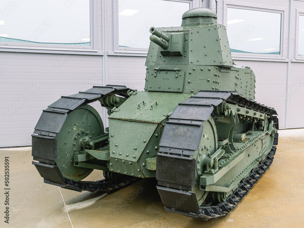 A small serial tank built in the early 20th century. Old armored ...