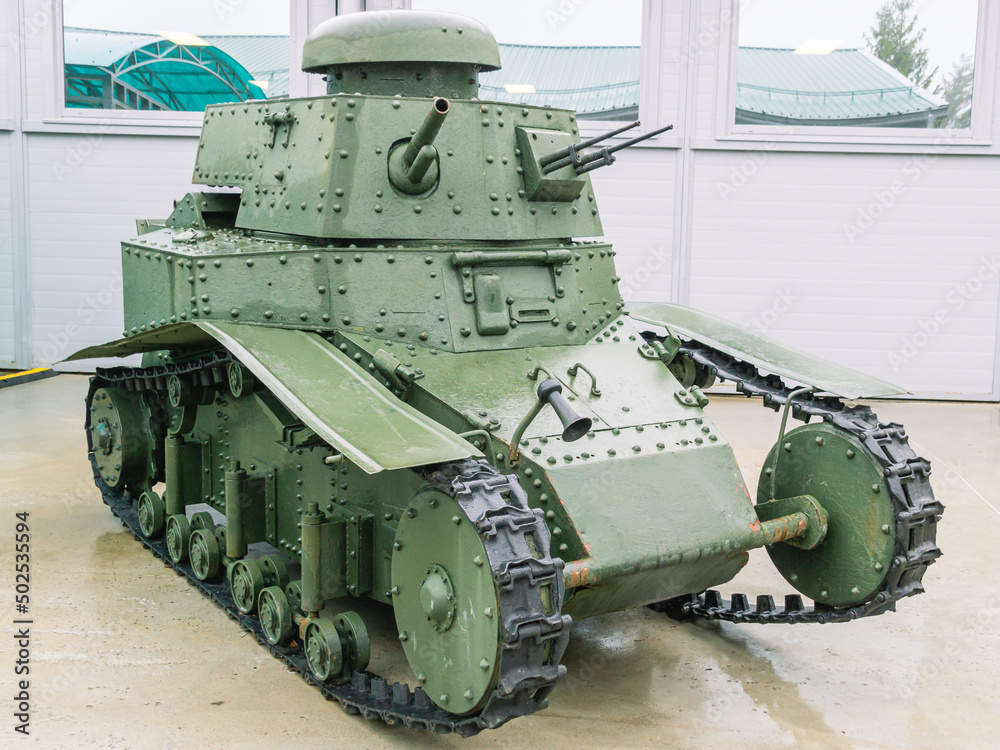 A small serial tank built in the early 20th century. Old armored ...