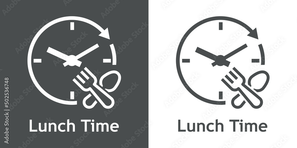 Logotipo con texto Lunch Time con esfera de reloj simple con flecha ...