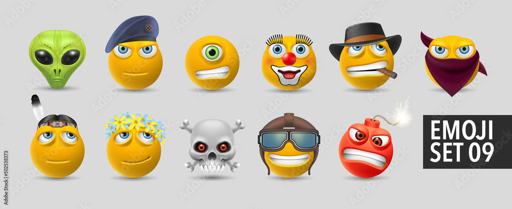 Collection of different emoji. Vector icons with smile faces, chat icon ...