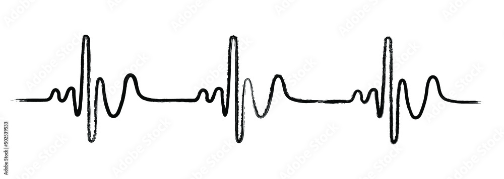 Heart cardiogram continuous one line ink drawing isolated on white ...