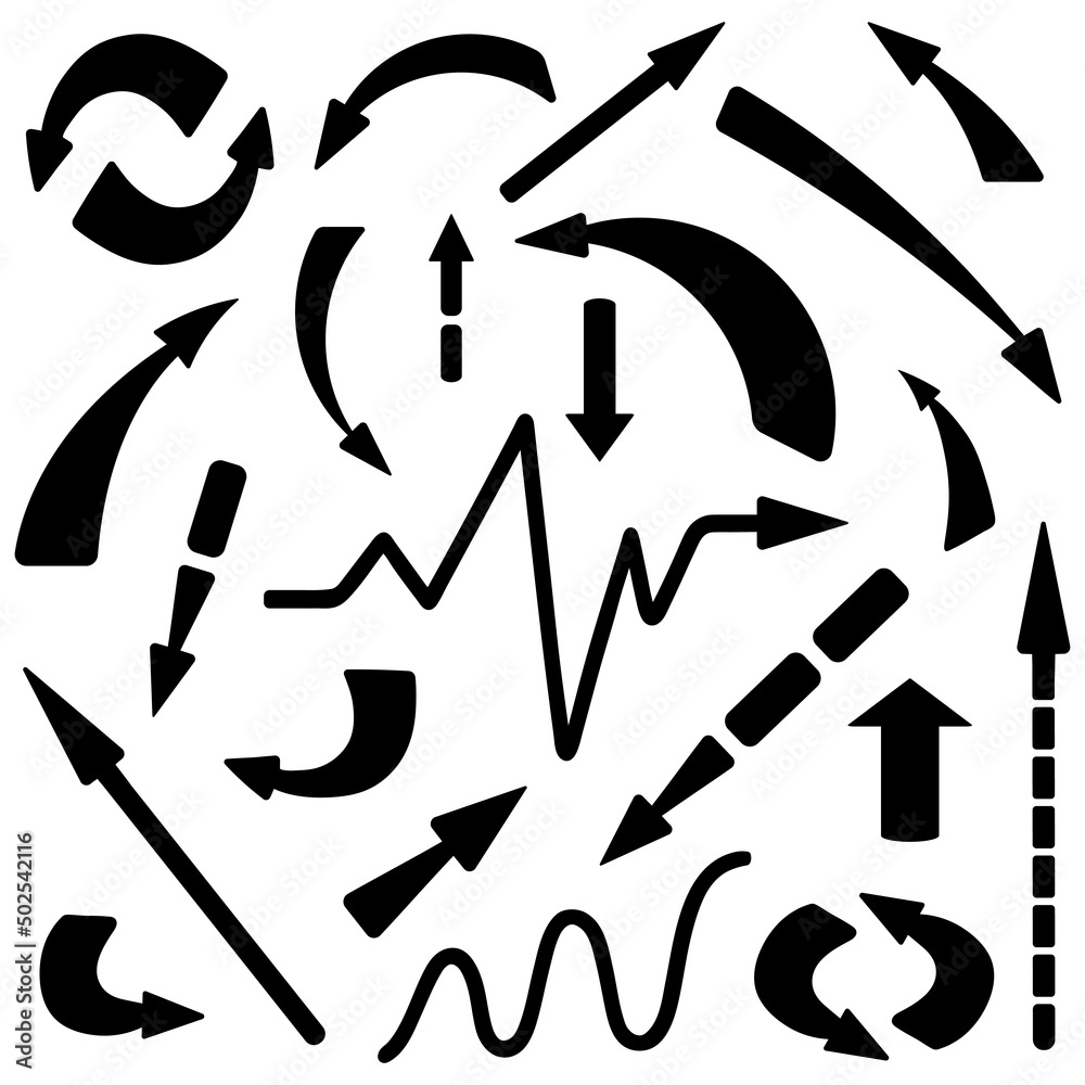 Arrows. Silhouette. Vector set. Collection of pointing signs. Guide ...