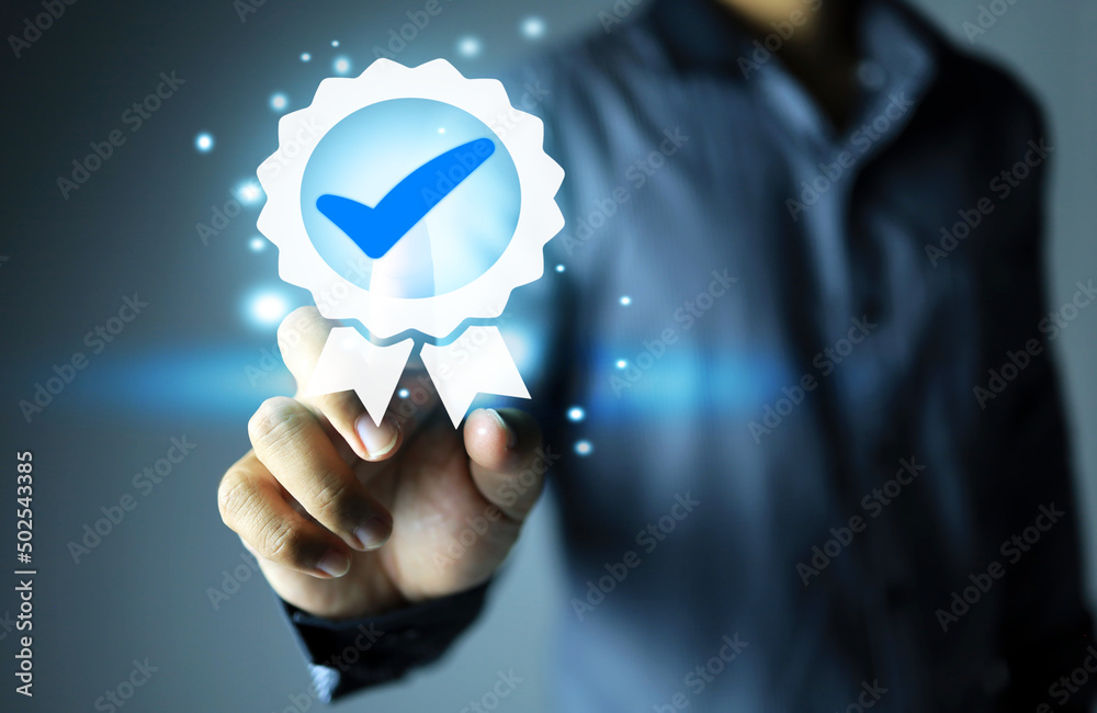 Hand touch activates signs of the top service Quality assurance ...