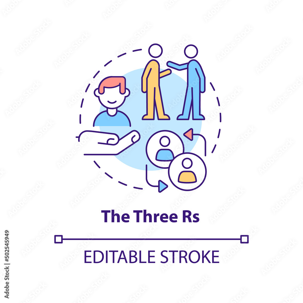Three Rs concept icon. Recognition, respect and response. Business ...