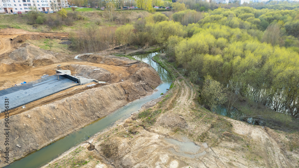 Concrete sewer pipes for laying external sewage system at construction ...