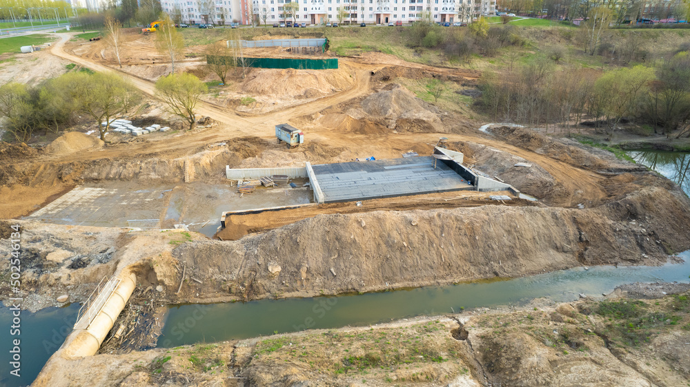 Concrete sewer pipes for laying external sewage system at construction ...