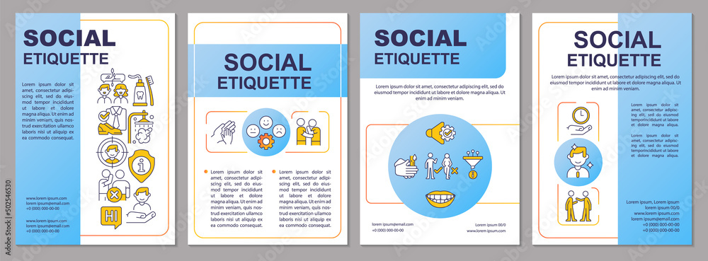 Social etiquette blue brochure template. Norms and rules. Leaflet ...