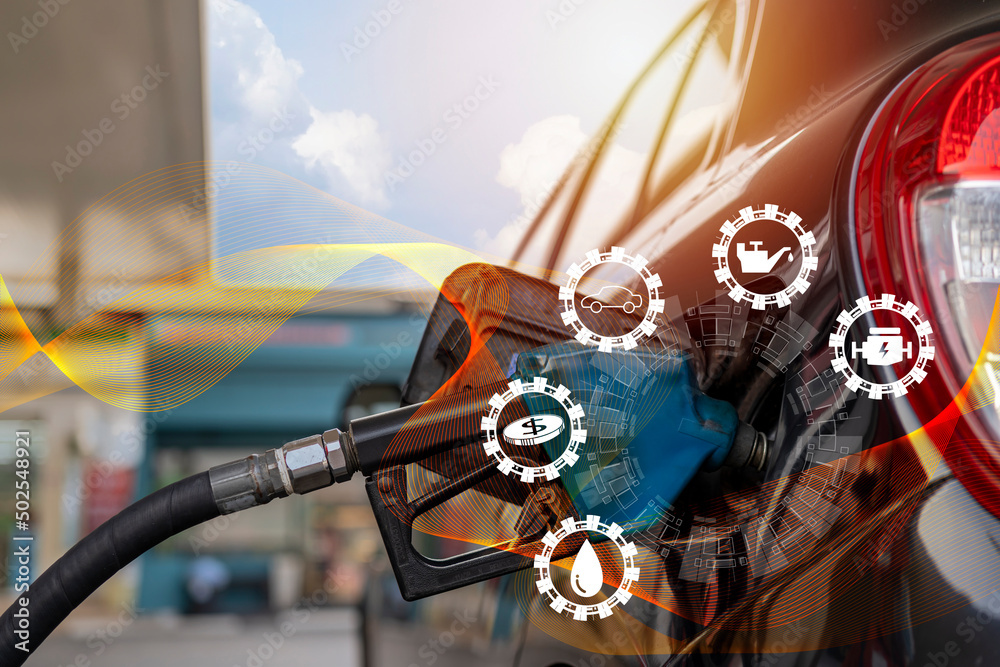 Oil refinery overlays and traffic lighting.Symbolic icons related to ...