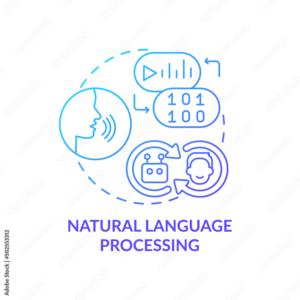 Natural language processing blue gradient concept icon. Communication ...