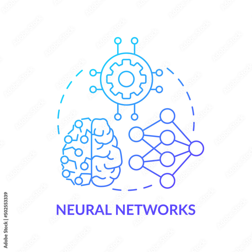 Neural networks blue gradient concept icon. Interconnected nodes. Field ...