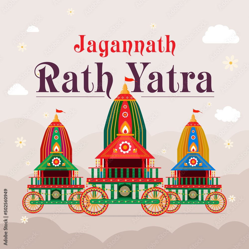 Happy Rath Yatra holiday background celebration for Lord Jagannath ...