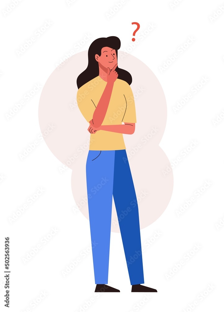 Woman thinking with question mark. Female character design Stock Vector ...