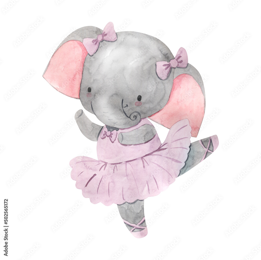 Watercolor elephant ballerina. Safari animal illustration for kids ...