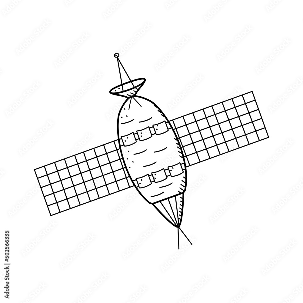Satellite orbit cartoon, vector illustration of a spacecraft in outer ...