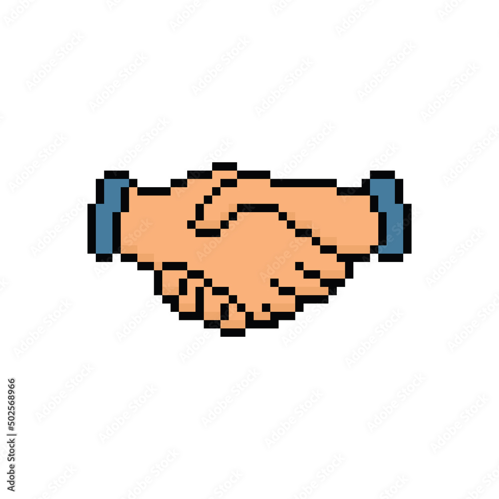 pixel hand shake icon. Vector pixel art handshake 8 bit logo for game ...