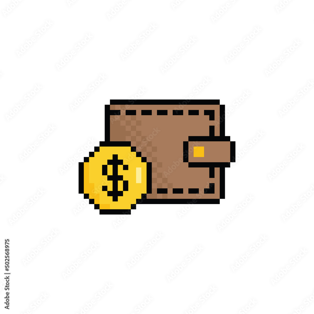 pixel icon. Vector pixel art money wallet 8 bit logo for game Stock ...