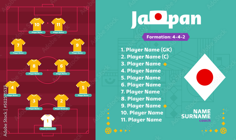 Japan line-up Football 2022 tournament final stage vector illustration ...