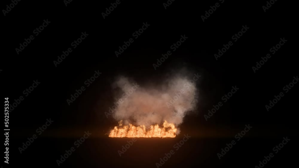 3D Animation on explosion of fire flames with sparks and smoke with ...