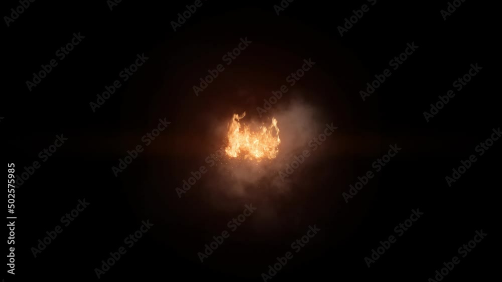3D Animation on explosion of fire flames with sparks and smoke with ...