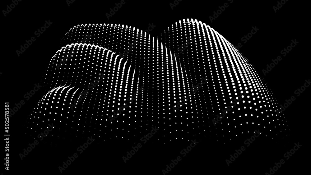 3d Dynamic Node Of Big Data Dots Science Wave Infinity Sinusoid Line From Particles Swirl Hill