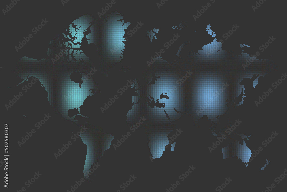 World map dotted pattern (dot pattern). Blue transition. World map ...