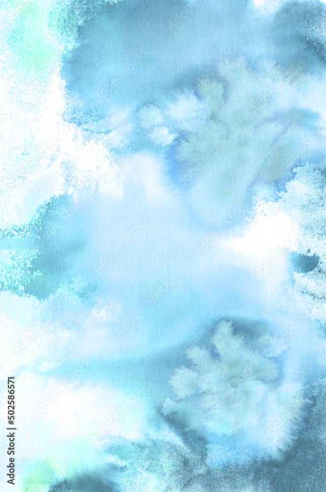 Abstract watercolor inky wash background in soft blue and teal green ...