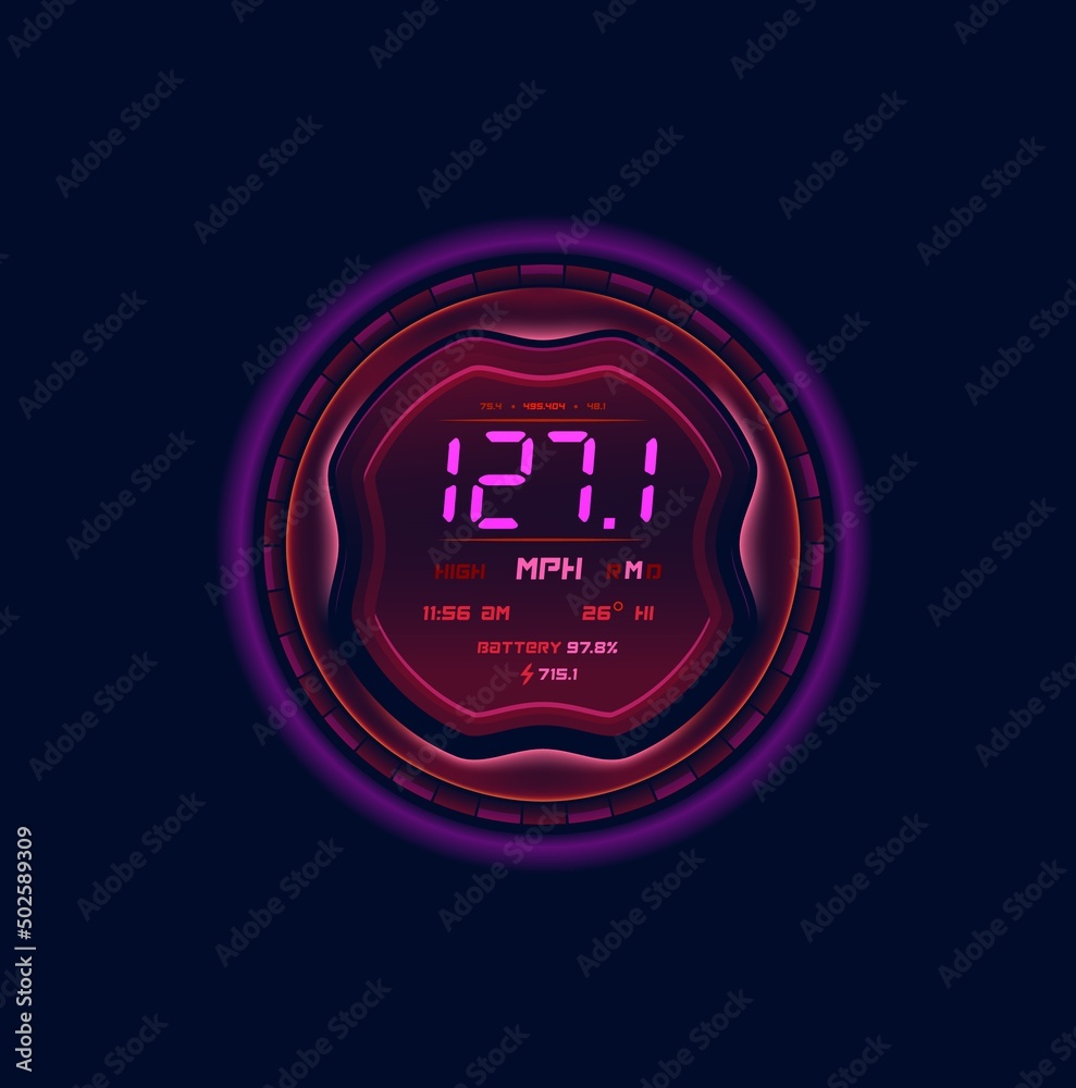 Futuristic car speedometer gauge dial. Neon led speed meter. Vehicle ...