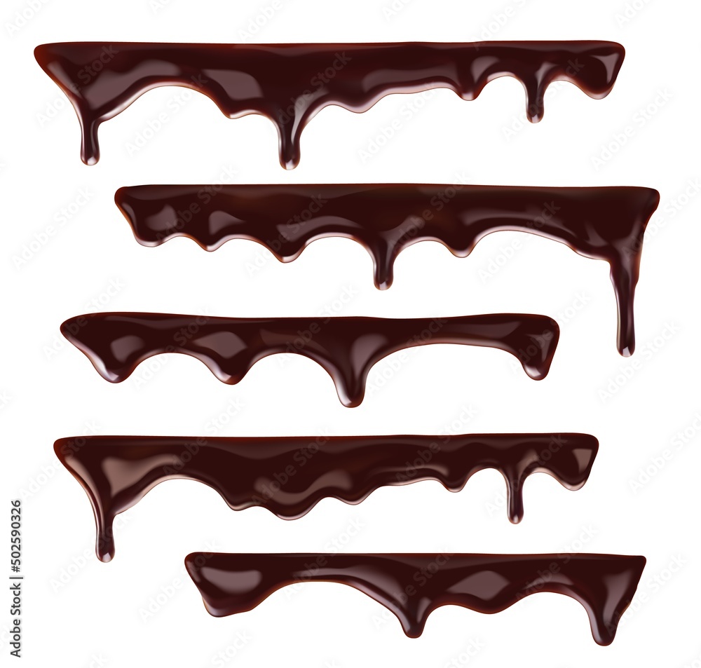 Chocolate melt drip, vector dessert dripping realistic 3d melting choco ...