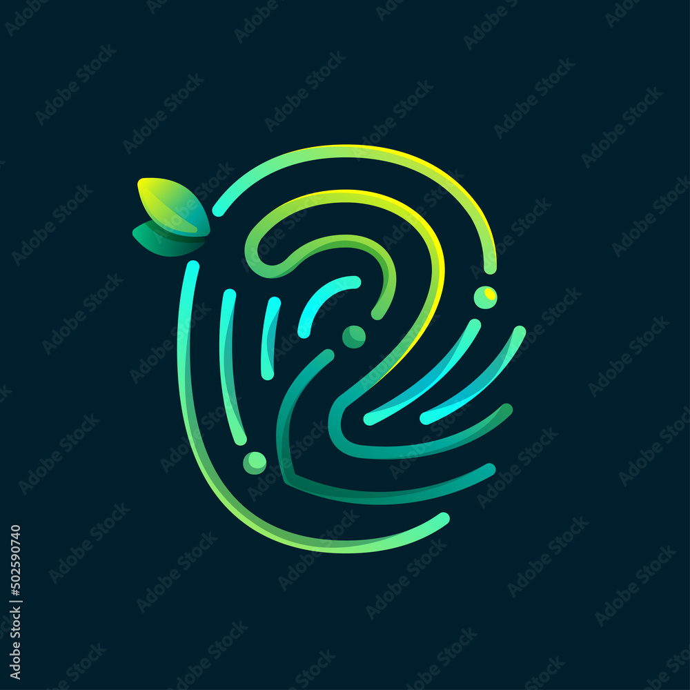 Number two eco logo made of fingerprint. Gradients icon with green ...