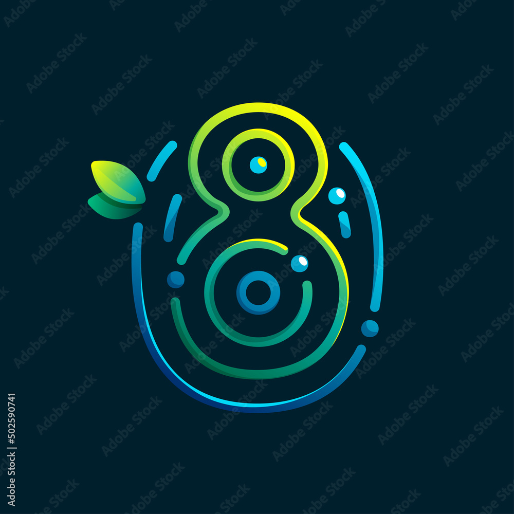 Number eight eco logo made of fingerprint. Gradients icon with green ...