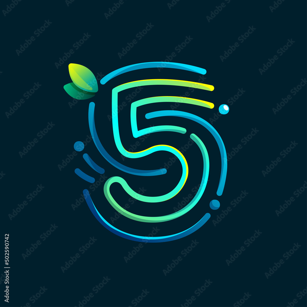 Number five eco logo made of fingerprint. Gradients icon with green ...