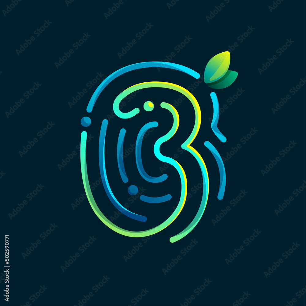 Number three eco logo made of fingerprint. Gradients icon with green ...