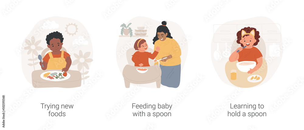 Infant eating habits and skills isolated cartoon vector illustration ...