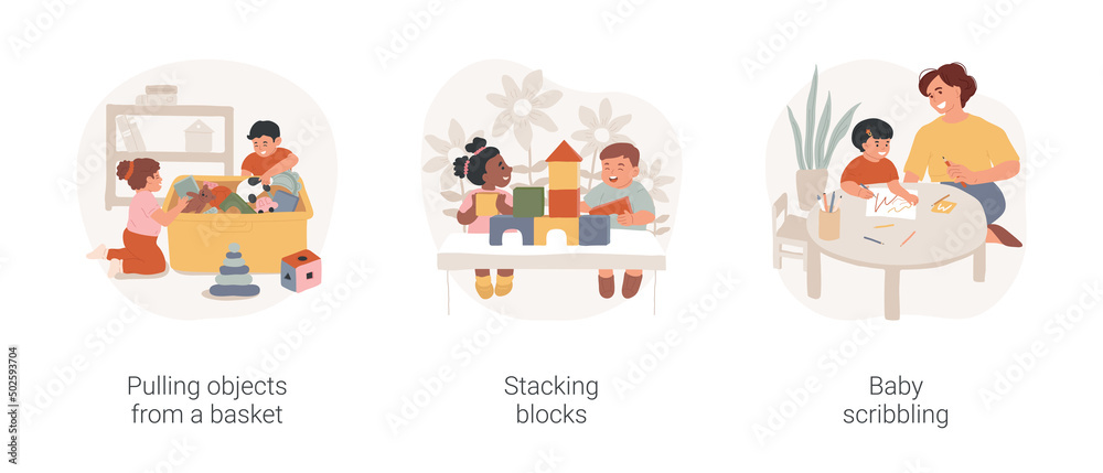 Infant fine motor skills development isolated cartoon vector ...