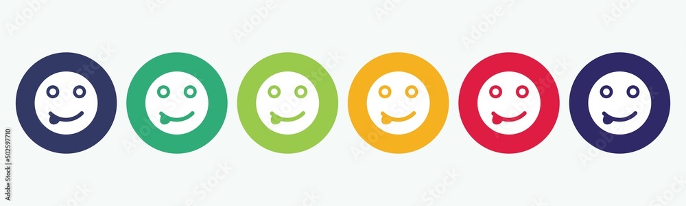 6 circles of buttons set with tongue out face emoji or emoticon icon ...