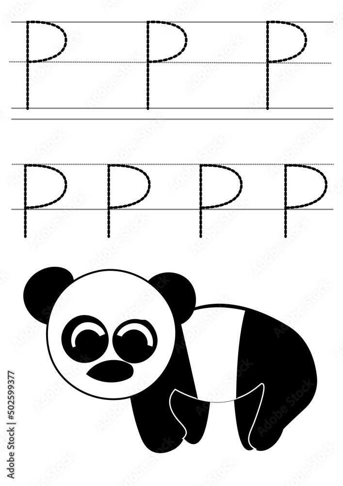 p panda alphabet word tracing exercise coloring alphabet for kids Stock ...