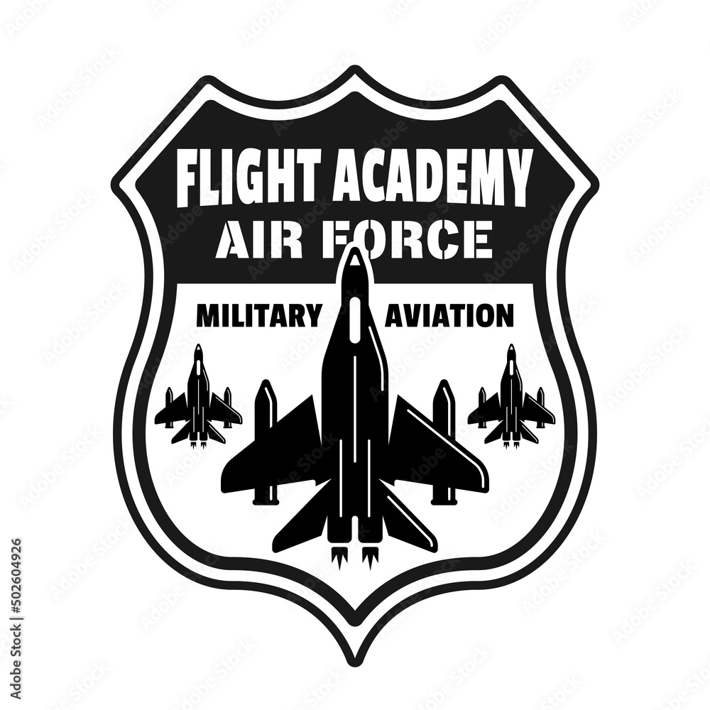 Air force, military aviation vector emblem, badge, label, logo or t ...
