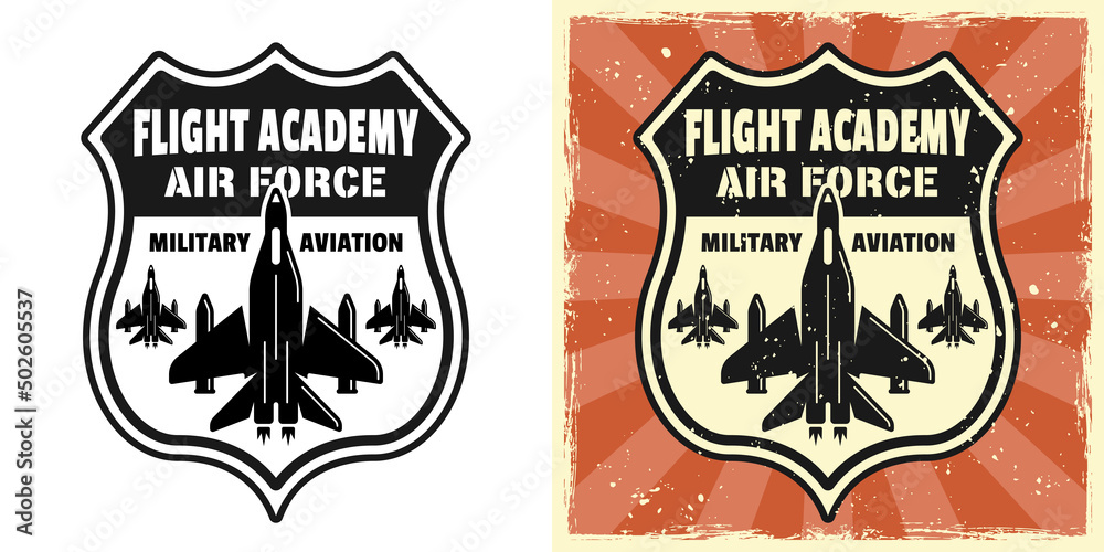 Military aviation, flight academy vector emblem, badge, label, logo or ...