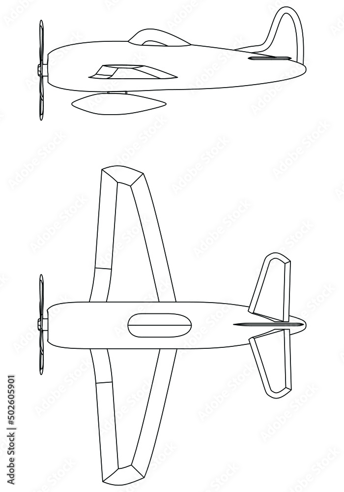 Airplane drawing line art vector illustration for coloring book ...
