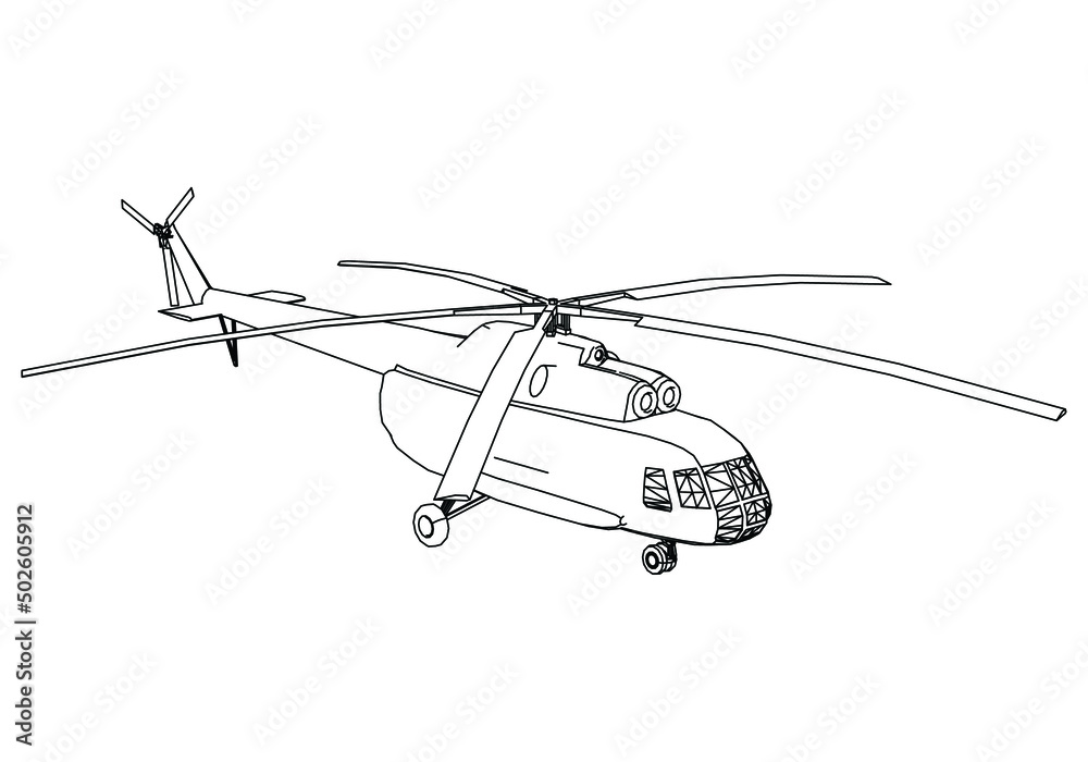 Helicopter drawing line art vector illustration for coloring book ...