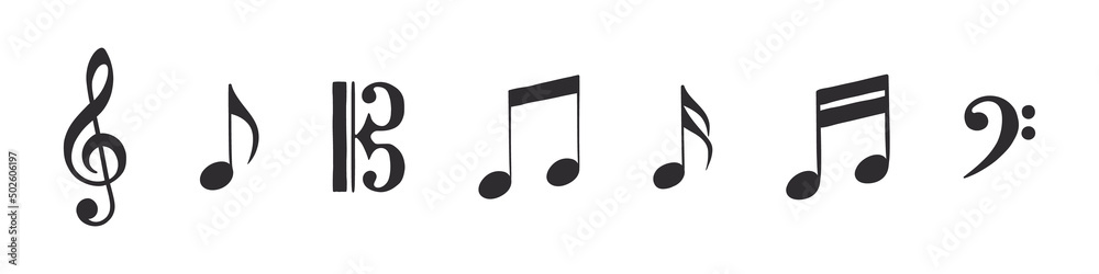 Music notes. Musical symbols set. Hand-drawn musical symbols in various ...