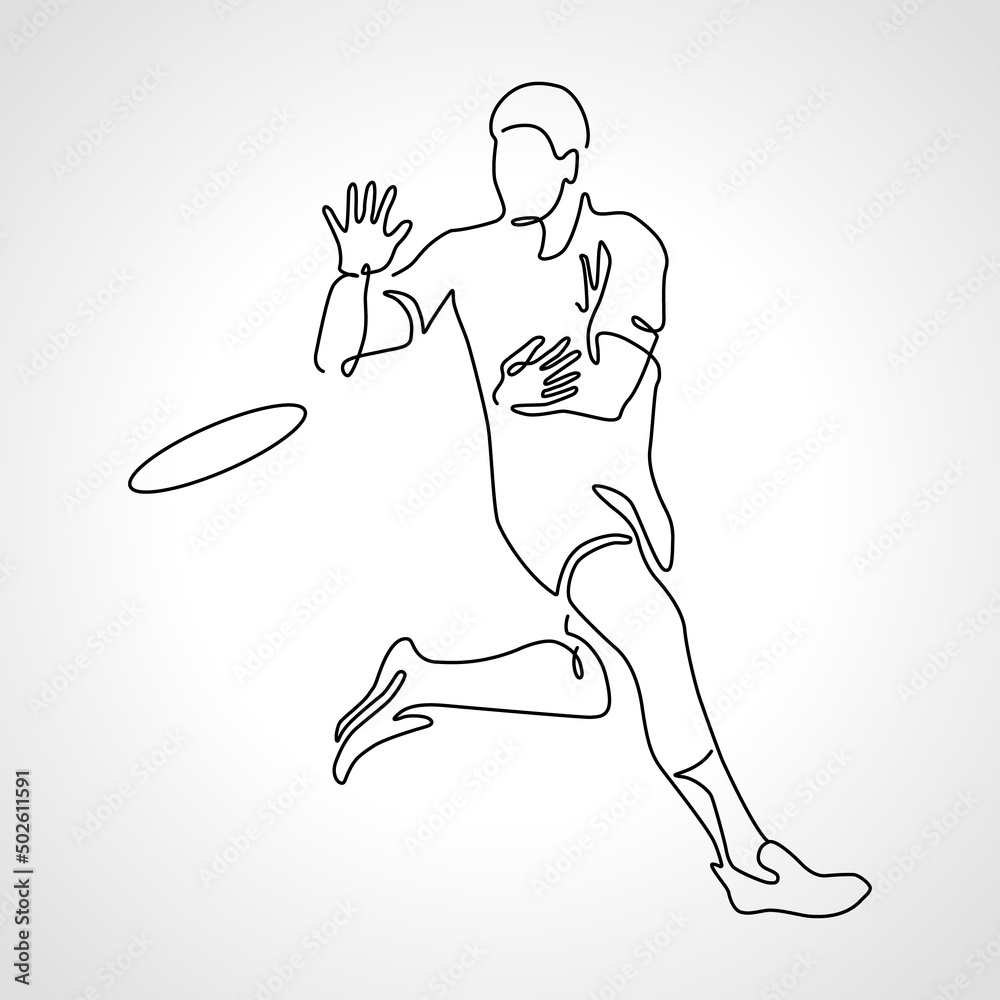 Single continuous one line drawing of frisbee player throwing flying ...