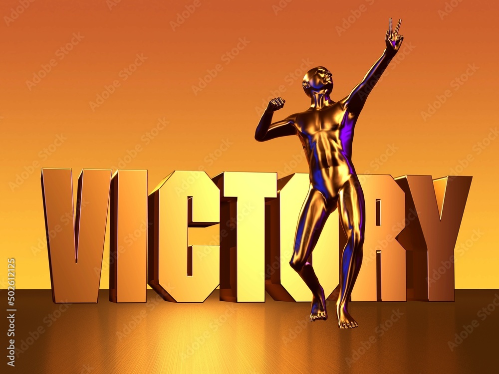 Victory gold block lettering with one gold figure Stock Illustration ...