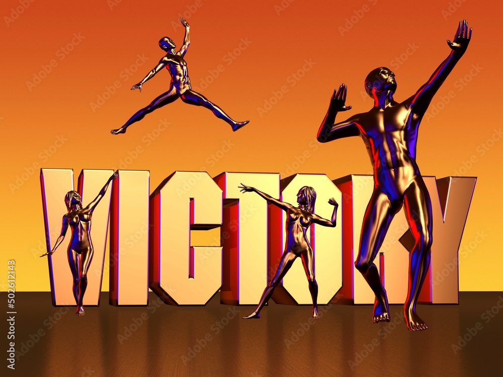 Victory gold block lettering with four gold figures Stock Illustration ...