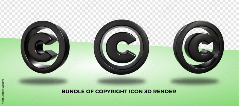 3D render bundle of copyright symbol, PNG, Transparent, black Color ...